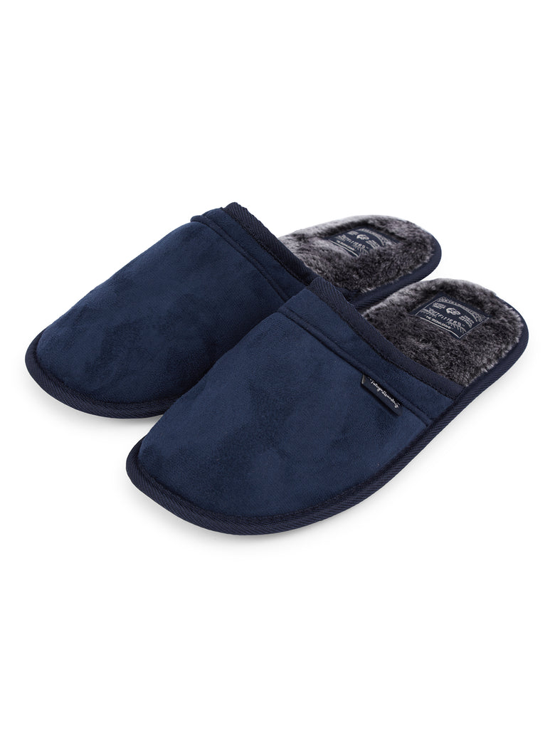 Tundra Faux-Suede Mule Slippers with Faux Fur Lining in Sky Captain Na ...