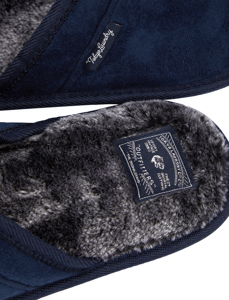 Tundra Faux-Suede Mule Slippers with Faux Fur Lining in Sky Captain Na ...