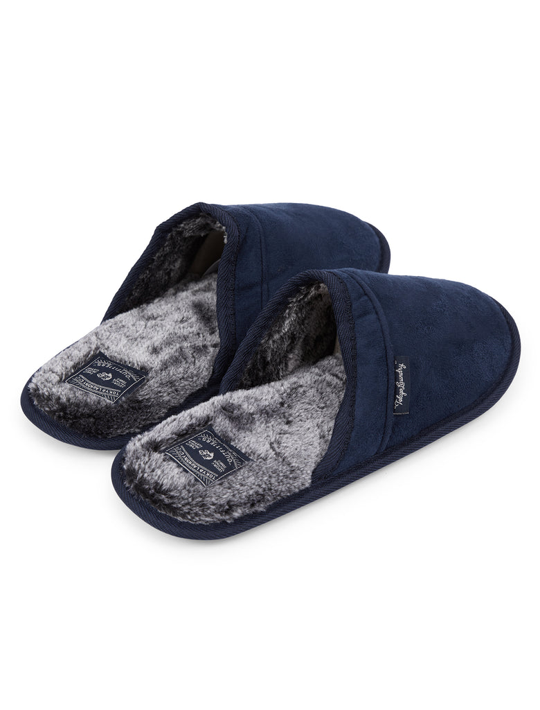 Tundra Faux-Suede Mule Slippers with Faux Fur Lining in Sky Captain Na ...