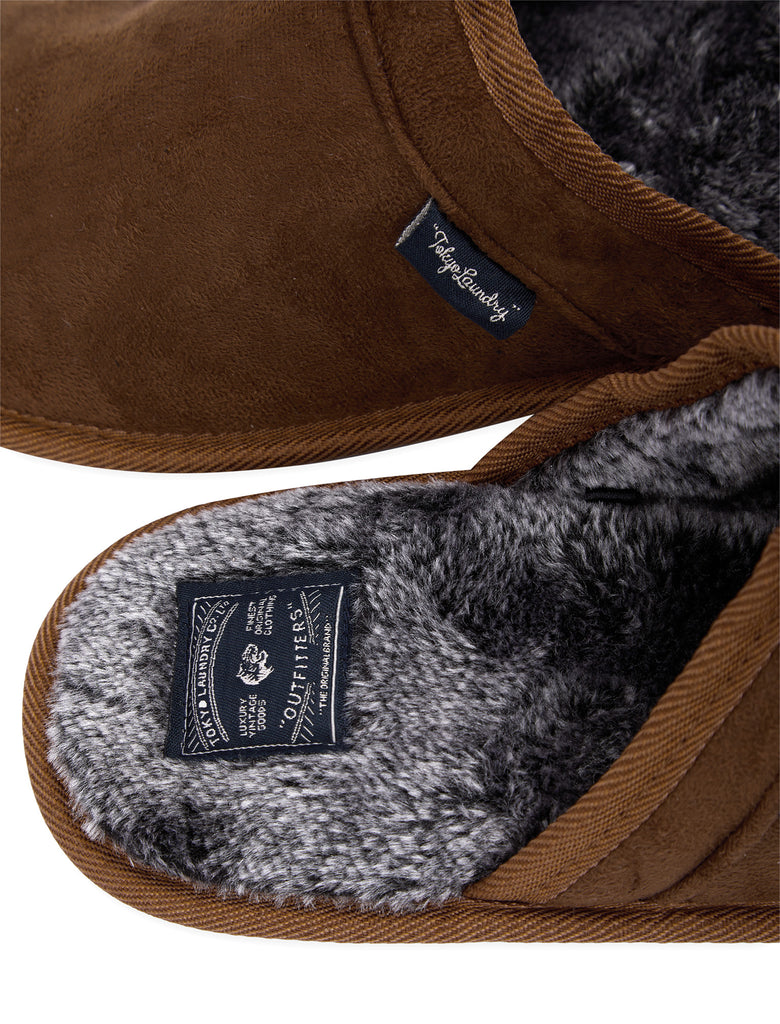Tundra Faux-Suede Mule Slippers with Faux Fur Lining in Tan - Tokyo La ...