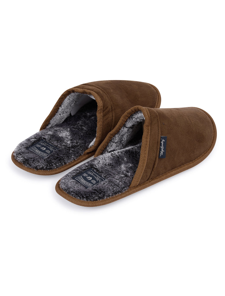 Tundra Faux-Suede Mule Slippers with Faux Fur Lining in Tan - Tokyo La ...