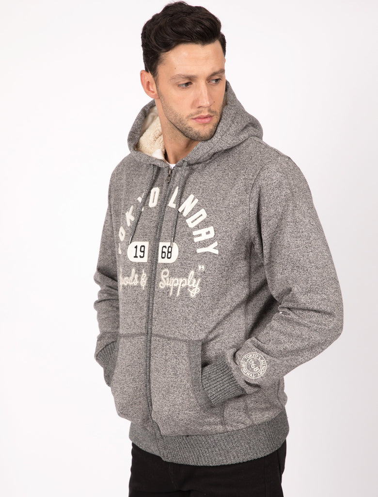Holbrook Applique Borg Lined Zip Through Hoodie In Black - Tokyo Laund ...