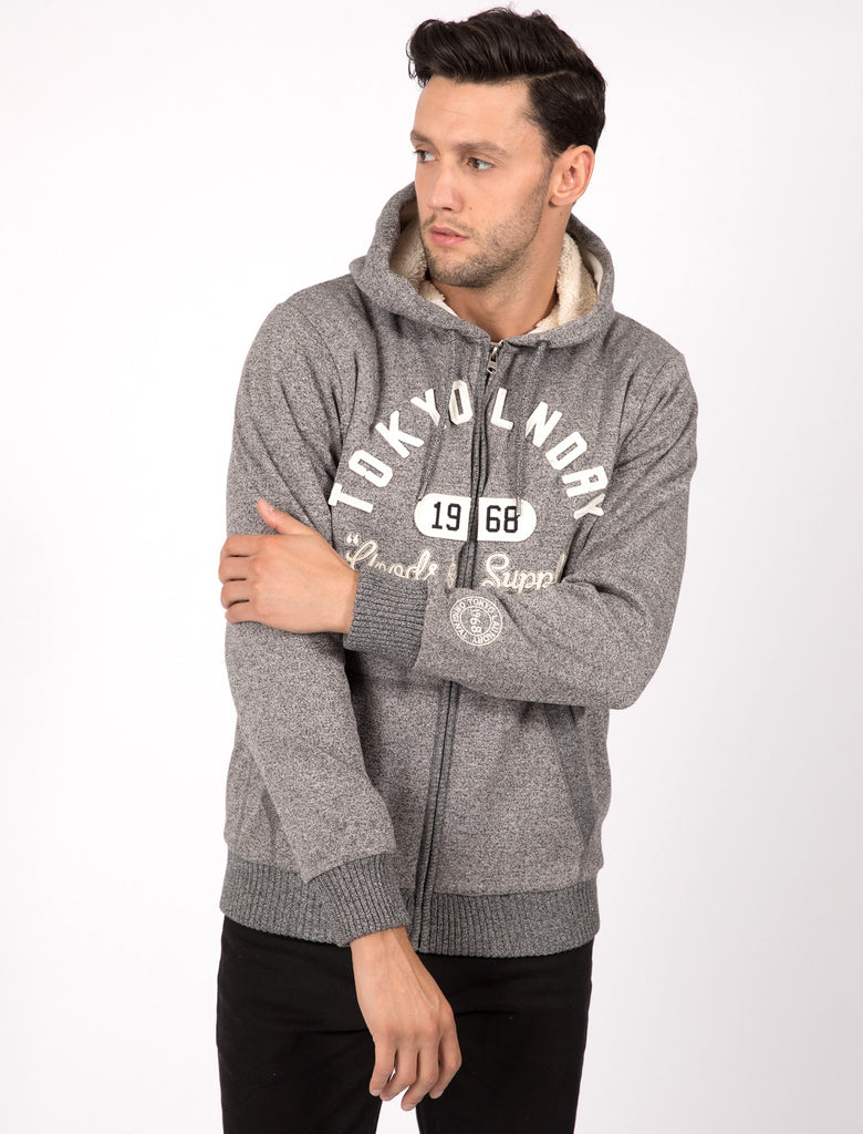 Holbrook Applique Borg Lined Zip Through Hoodie In Black - Tokyo Laund ...