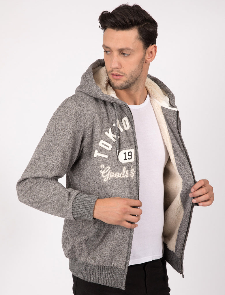 Holbrook Applique Borg Lined Zip Through Hoodie In Black - Tokyo Laund ...