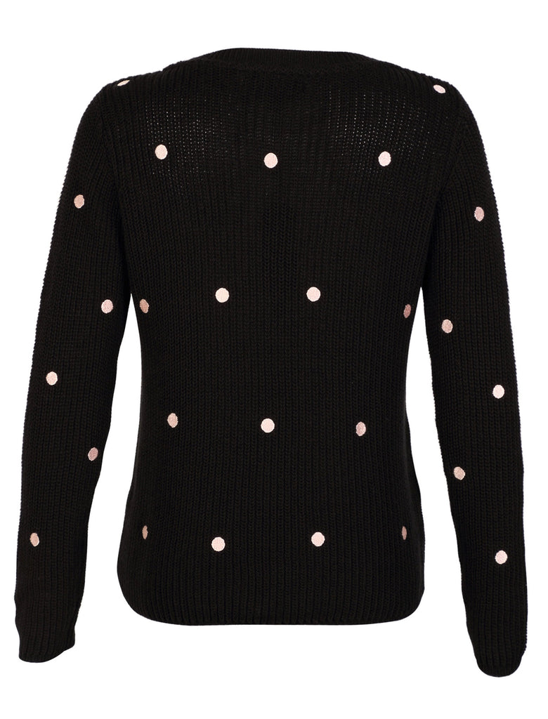 Balsam Crew Neck Rib Knit Polka Dot Jumper in Anthracite - Amara Reya ...