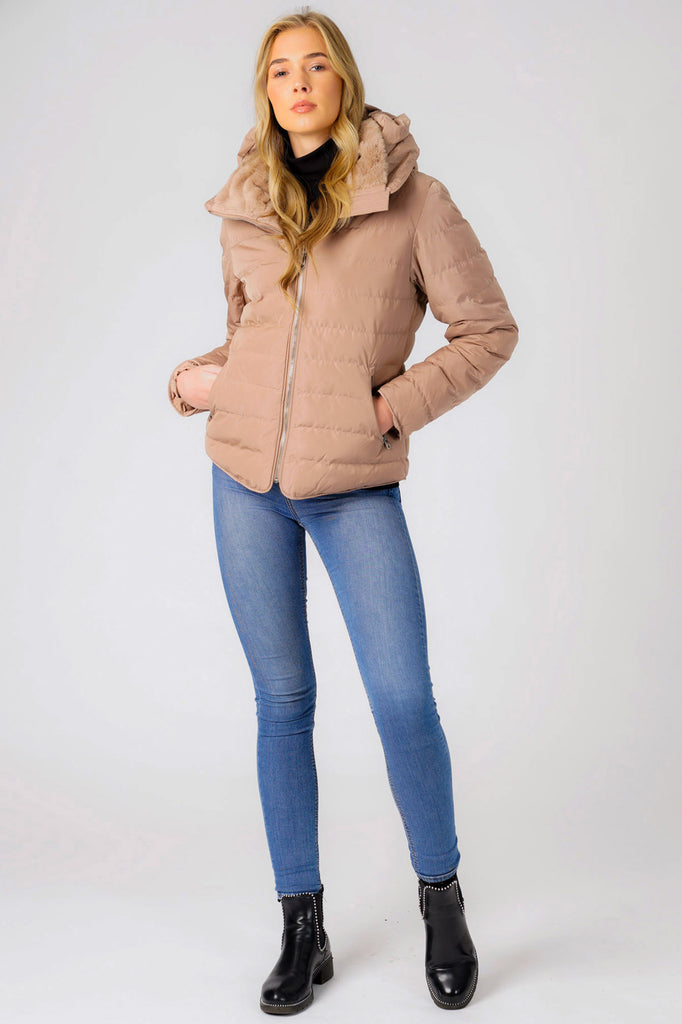 Quince Quilted Puffer Jacket with Extendable Hood in Ginger Snap - Tok ...
