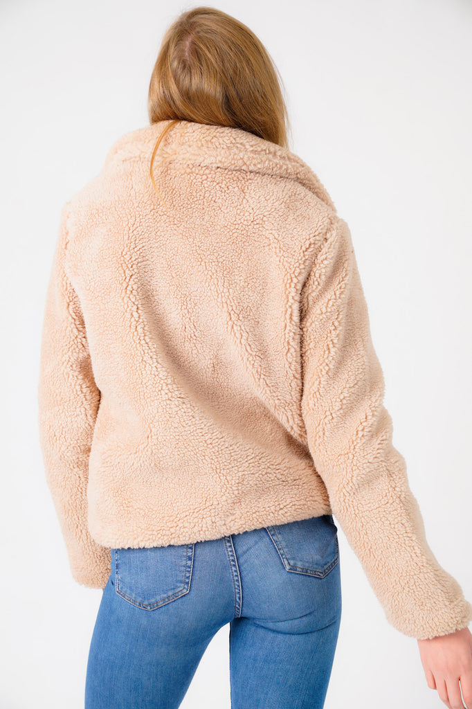 Flamingo Biker Style Borg Teddy Jacket In Oatmeal - Weekend Vibes ...