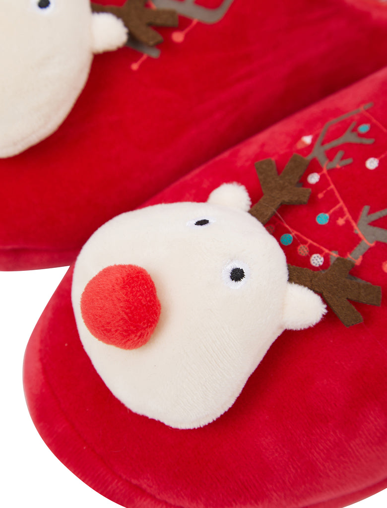 Women's Foxy 3D Rudolph Reindeer Christmas Mule Slippers in Red - Merr ...