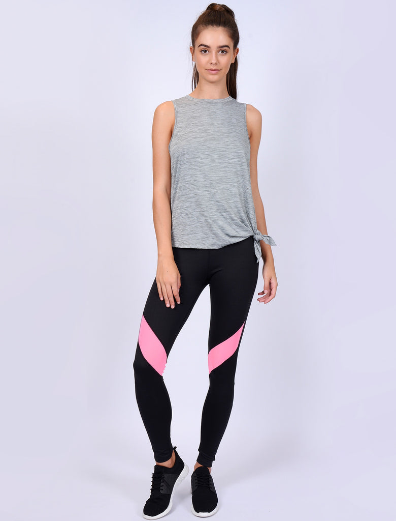 Cynara Pink Mesh Panel Workout Leggings in Black- Tokyo Laundry Active