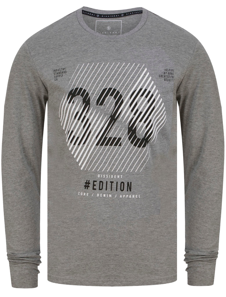 Keystone Motif Cotton Jersey Long Sleeve Top In Mid Grey Marl - Dissid ...