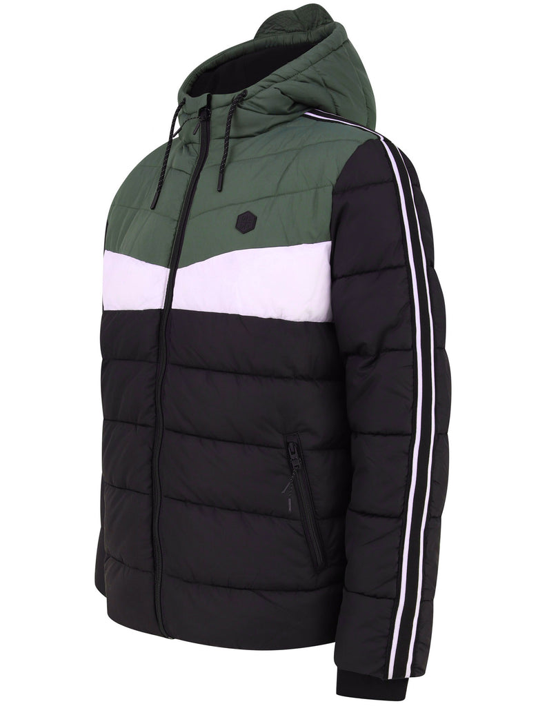 Delmon Hooded Puffer Jacket with Racer Stripe Sleeves In Thyme - Dissi ...