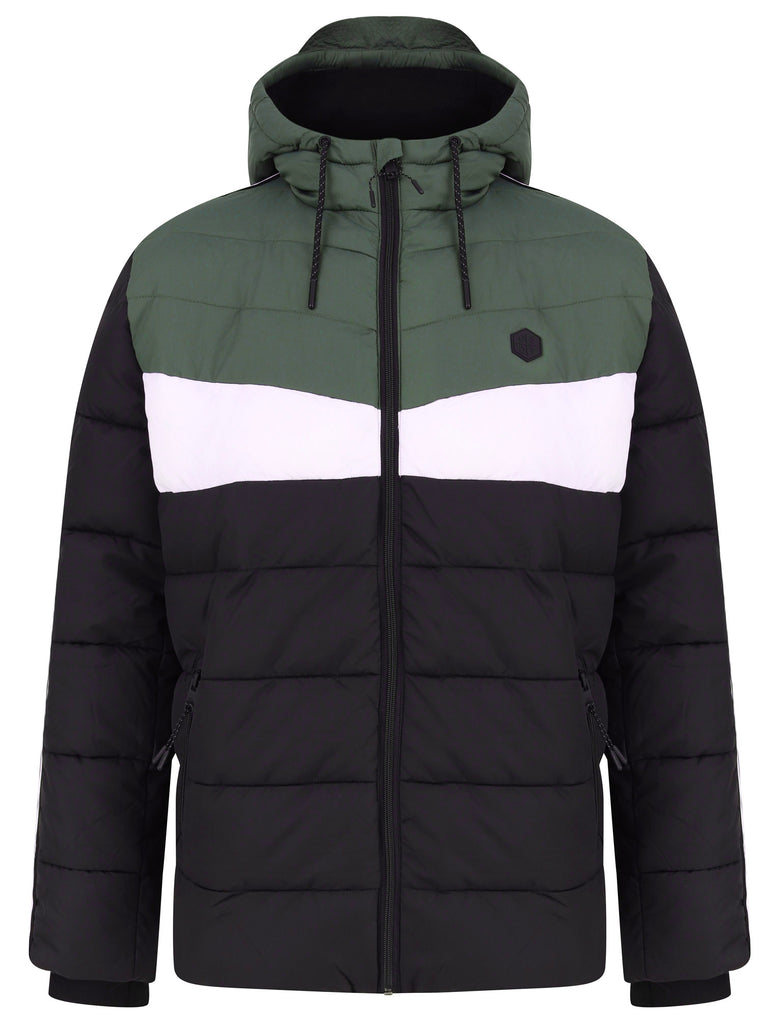 Delmon Hooded Puffer Jacket with Racer Stripe Sleeves In Thyme - Dissi ...