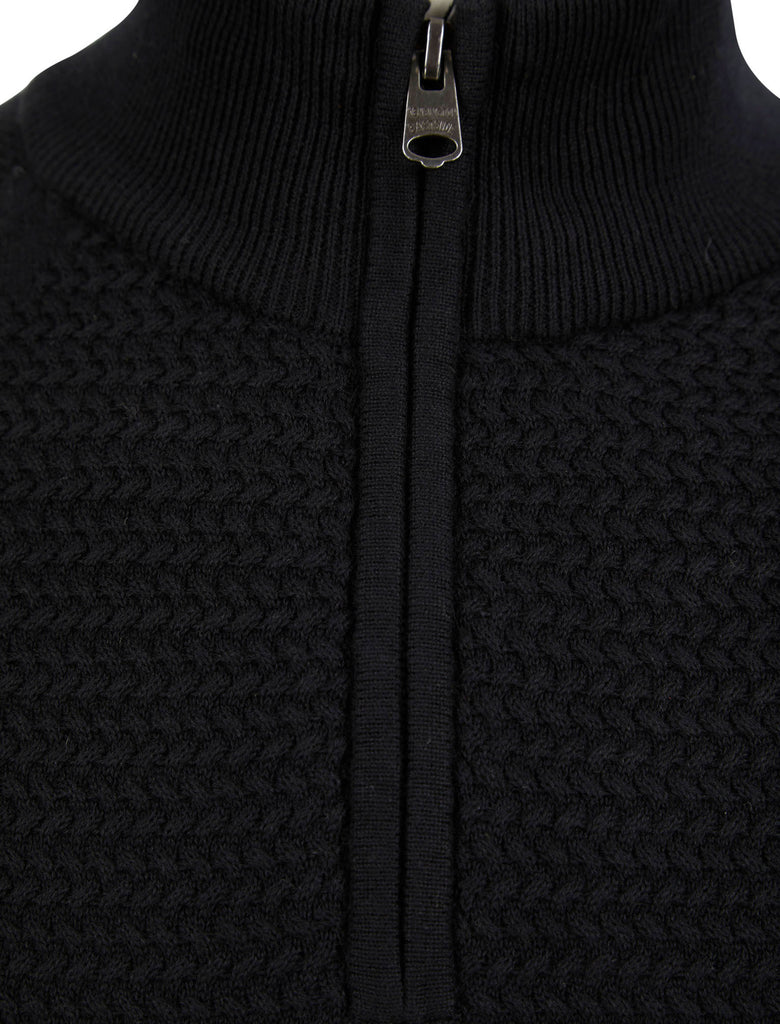 Karo Half Zip Textured Knit Cotton Jumper In Jet Black - Kensington Ea ...