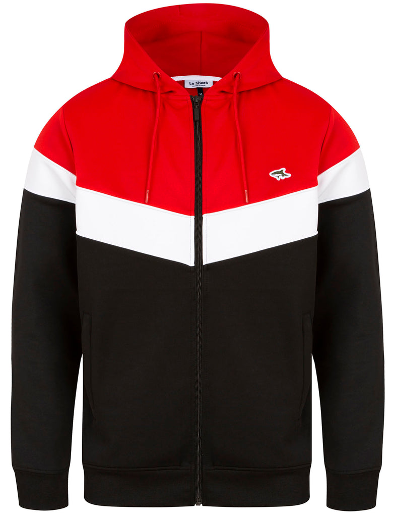 Lynch Colour Block Zip Through Hoodie In Jet Black / Red - Le Shark ...