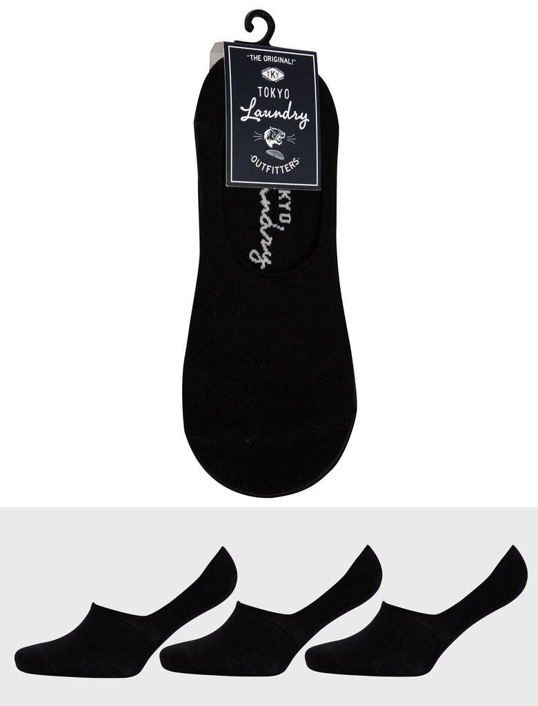 Liner Crowe (3 Pack) Basic Cotton Rich Footsie Socks in Black - Tokyo ...
