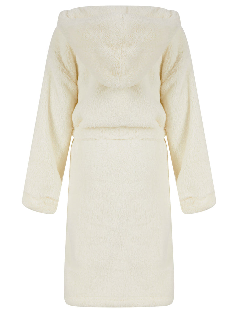 Girls Elleray Soft Fleece Hooded Dressing Gown with Tie Belt in Ecru ...