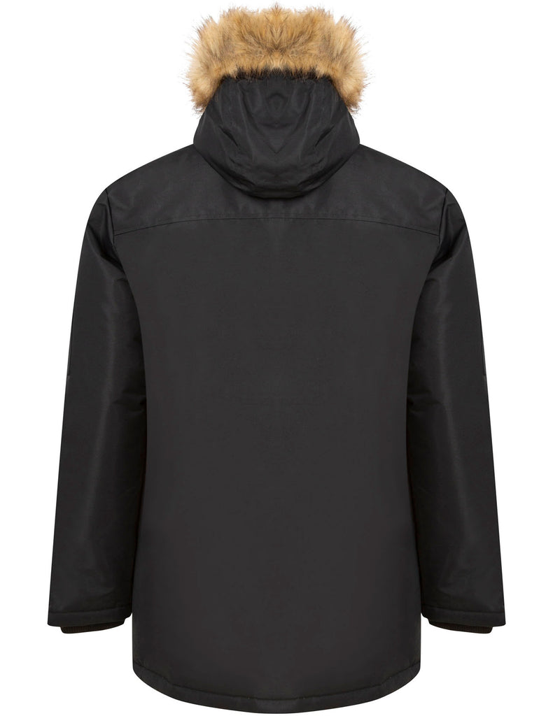 Pahana Taslon Parka Coat with Faux Fur Trim Hood in Jet Black - Tokyo ...
