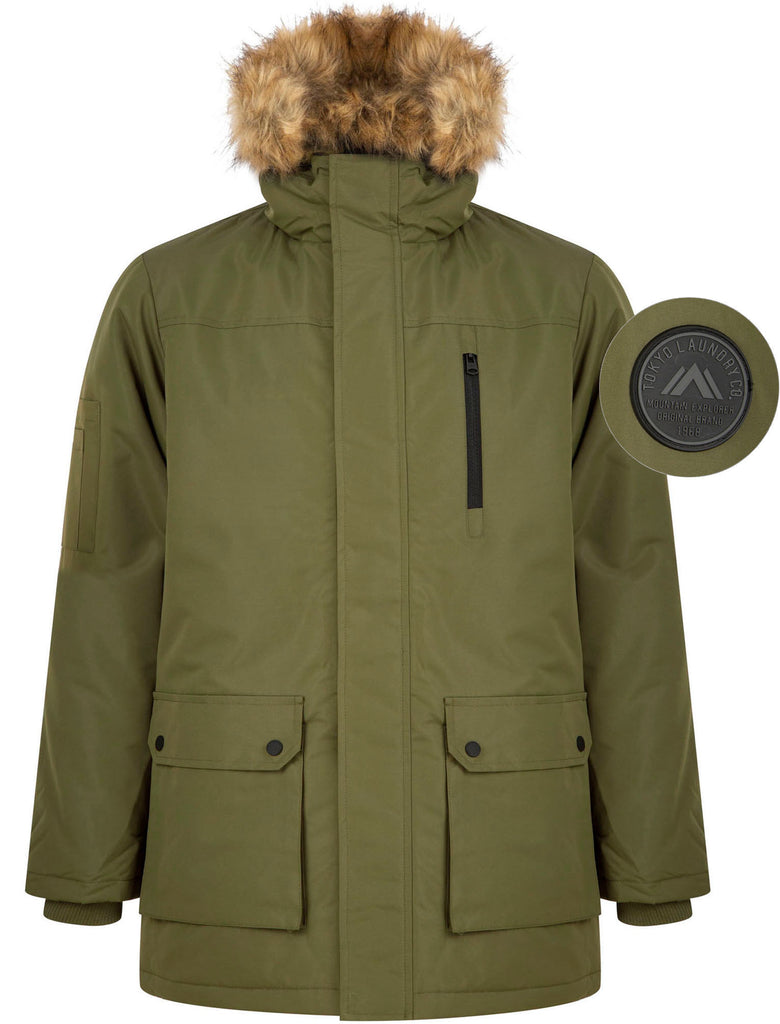 Pahana Taslon Parka Coat with Faux Fur Trim Hood in Ivy Green - Tokyo ...