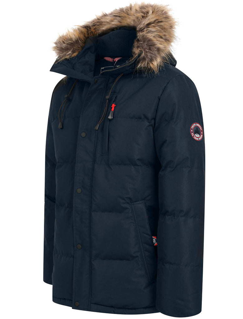 Pisces Taslon Quilted Puffer Coat with Hood In Sky Captain Navy - Toky ...