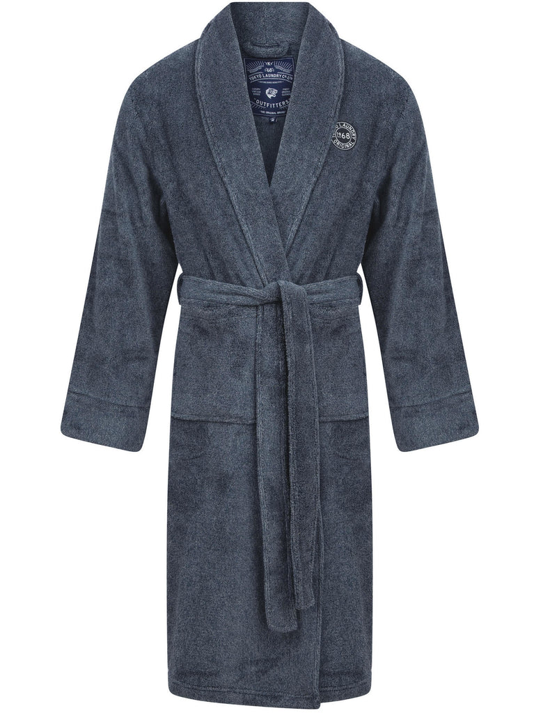 Sandhurst Textured Soft Fleece Dressing Gown with Tie Waist in Navy ...