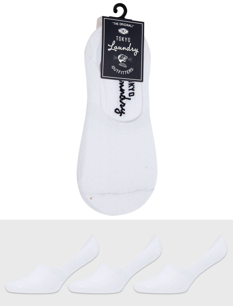 Liner Crowe (3 Pack) Basic Cotton Rich Footsie Socks in Optic White ...