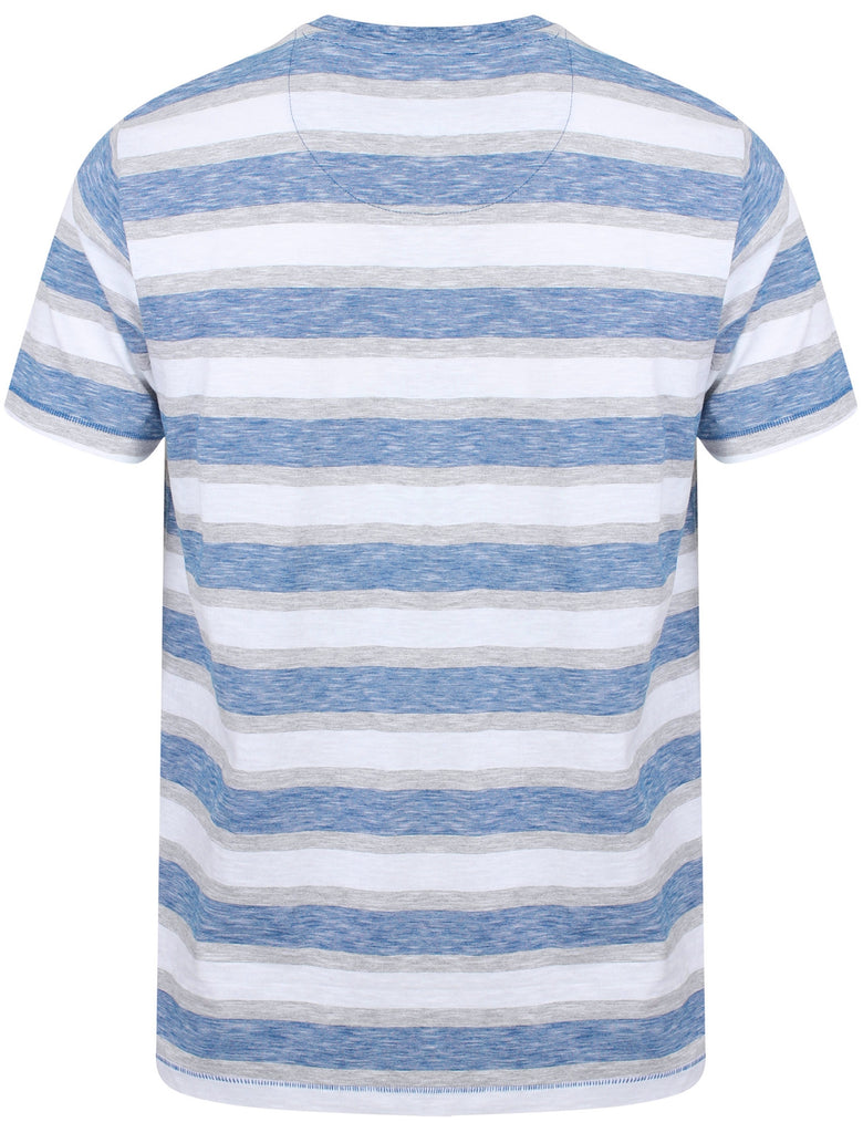 Fano Cotton Slub V Neck Striped T-Shirt In Monaco Blue - South Shore ...