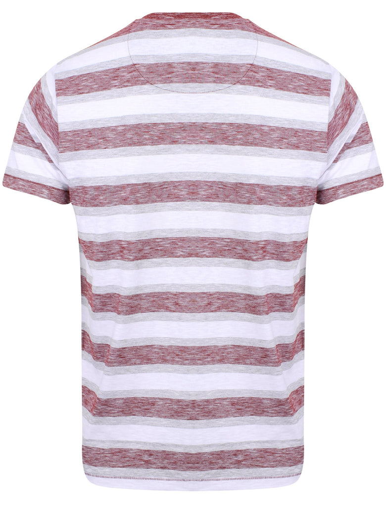 Fano Cotton Slub V Neck Striped T-Shirt In Oxblood - South Shore ...