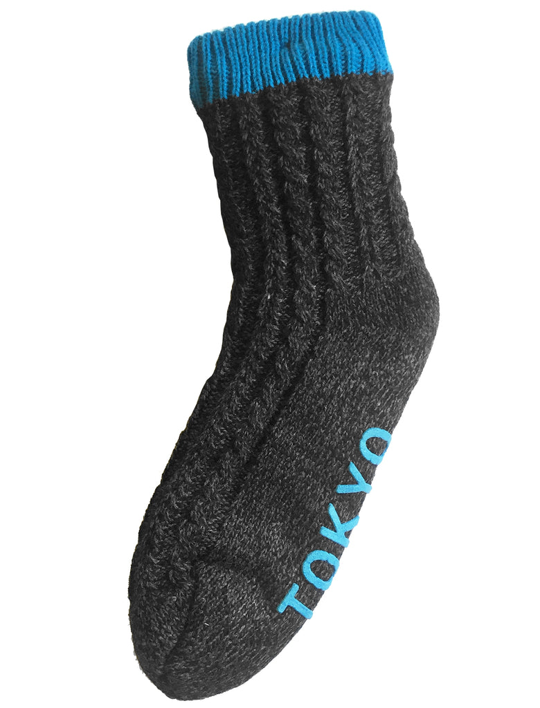 Aurors Sherpa Lined Chunky Knitted Slipper Socks in Bright Blue - Toky ...