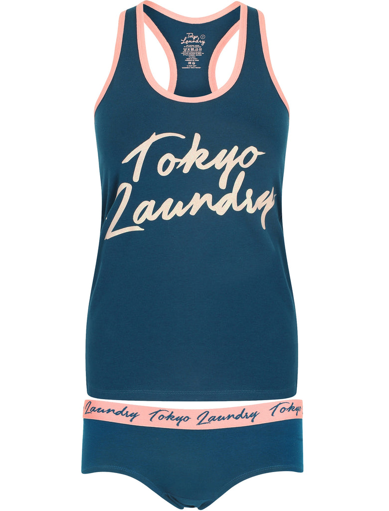 Dahlia Racer Tank Top Underwear Set in Sailor Blue / Bridal Rose - Tok ...