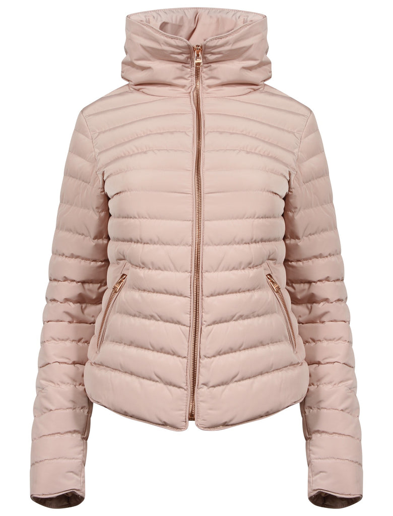 Jenny Funnel Neck Quilted Jacket in Blush Pink - Tokyo Laundry