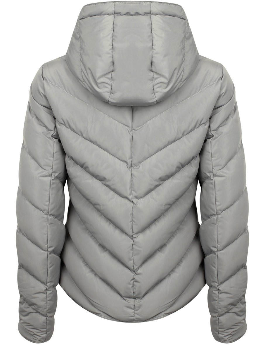 Oracle Chevron Quilted Hooded Puffer Jacket in Light Grey - Tokyo Laun ...