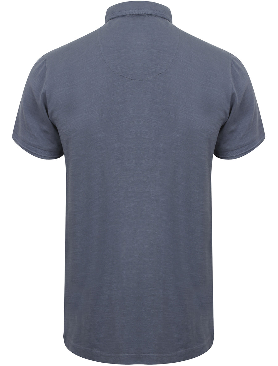 Port Wing Cotton Slub Polo Shirt in Vintage Indigo - Tokyo Laundry
